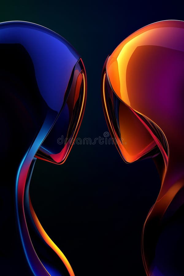Two Abstract Figures in Contrasting Colors Facing Each Other with a ...