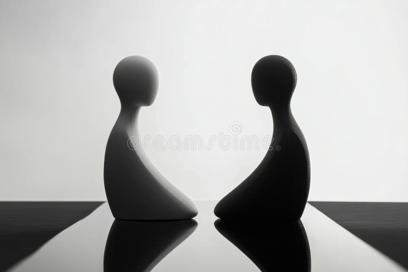 Two Abstract Figures Facing Each Other in Minimalistic Design on a ...