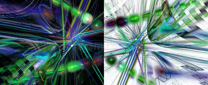 Two Abstract Fractal Backgrounds in One. Blue and Green Rays, Arcs and ...
