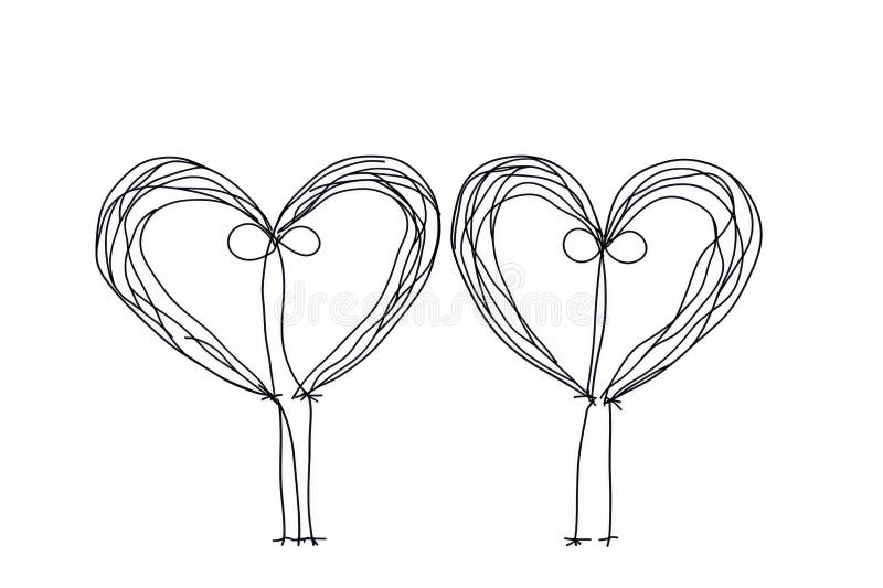 Two Abstract Heart-Shaped Figures in Line Art Style Stock Illustration ...