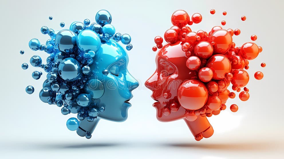 Two Abstract Human Faces in Profile Facing Each Other. the Left Face is ...