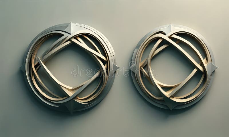 Two Abstract Sculptures, Composed Interlocking Rings, are Displayed ...