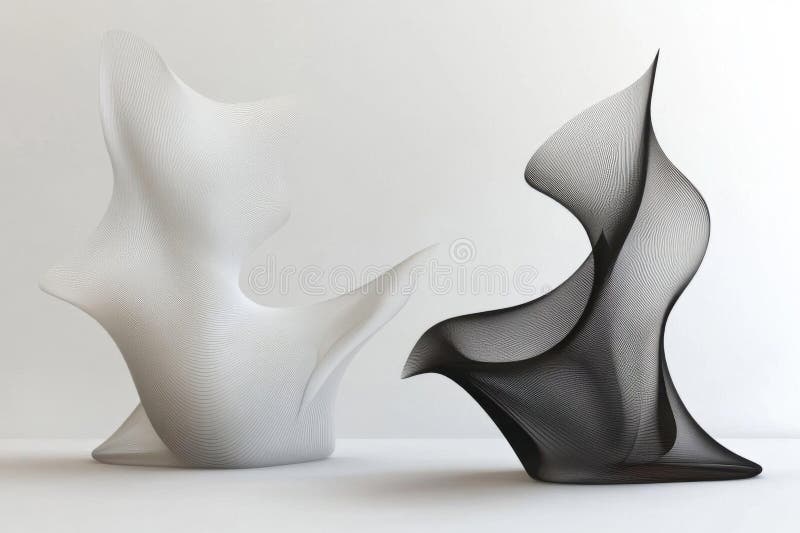 Two Abstract Sculptures Interplay in Harmony, Contrast of Light and ...