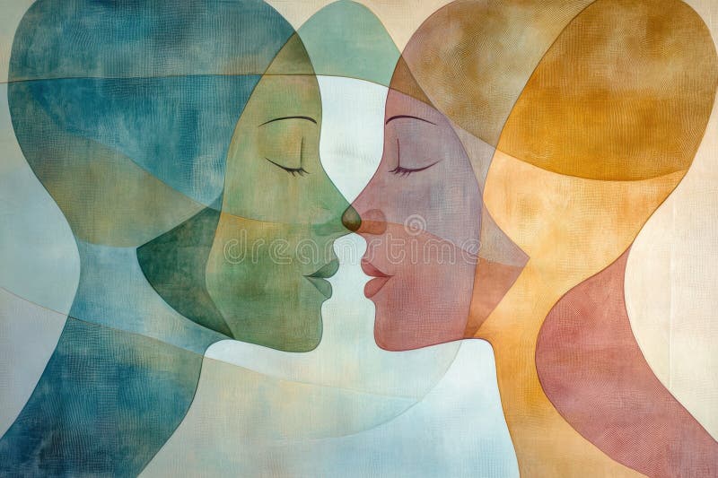 Two Abstract Silhouettes of Faces in Gentle Pastel Colors Convey a ...