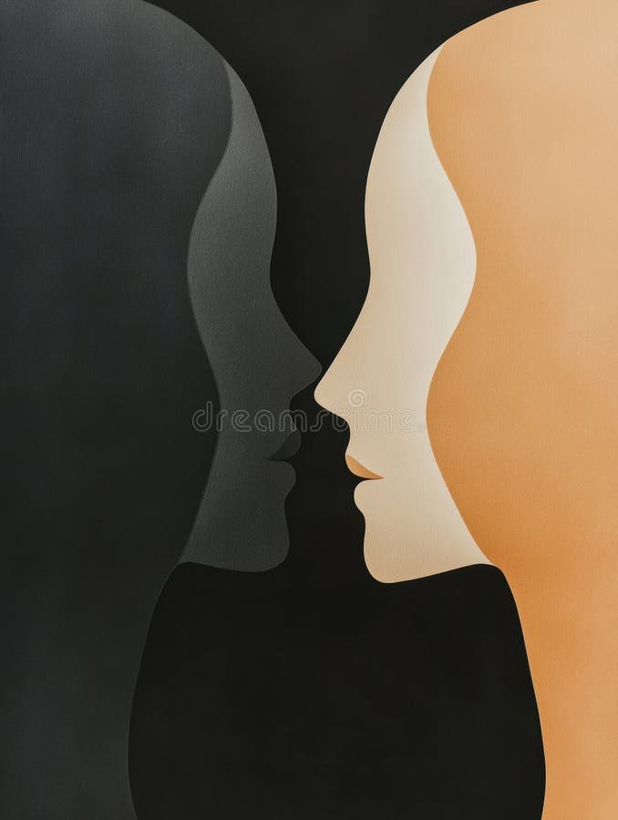 Two Abstract Silhouettes in Soft Pastel Colors Interact, Symbolizing ...