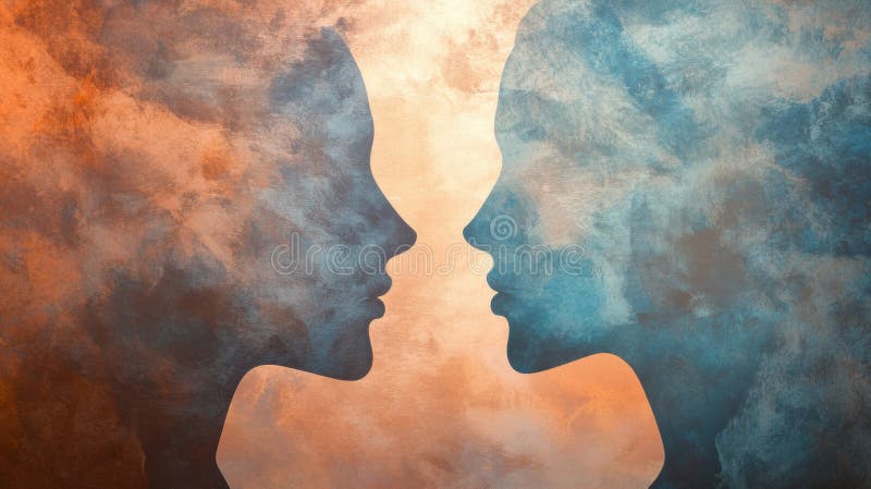 Two Abstract Silhouettes Symbolize Communication and Empathy, Blending ...