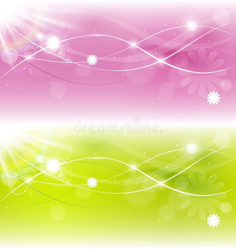 Two Abstract Spring Background with Sunlight and Flowers Stock Vector ...