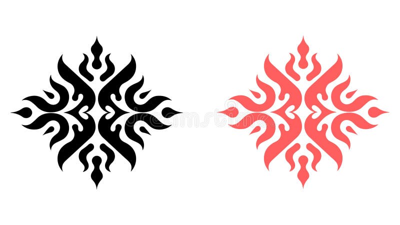 Two Abstract, Symmetrical Floral Fire Patterns in Black and Red Stock ...