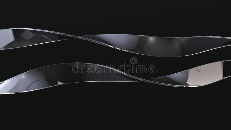 Two Abstract Wave Glass Water Ribbons on Black Background Stock ...