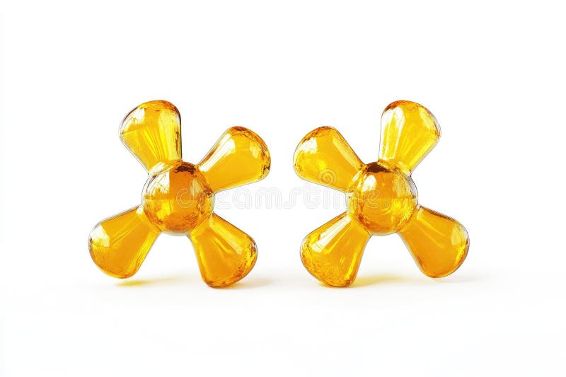 Two Abstract Yellow Glass Objects Isolated on White Surface Close Up ...