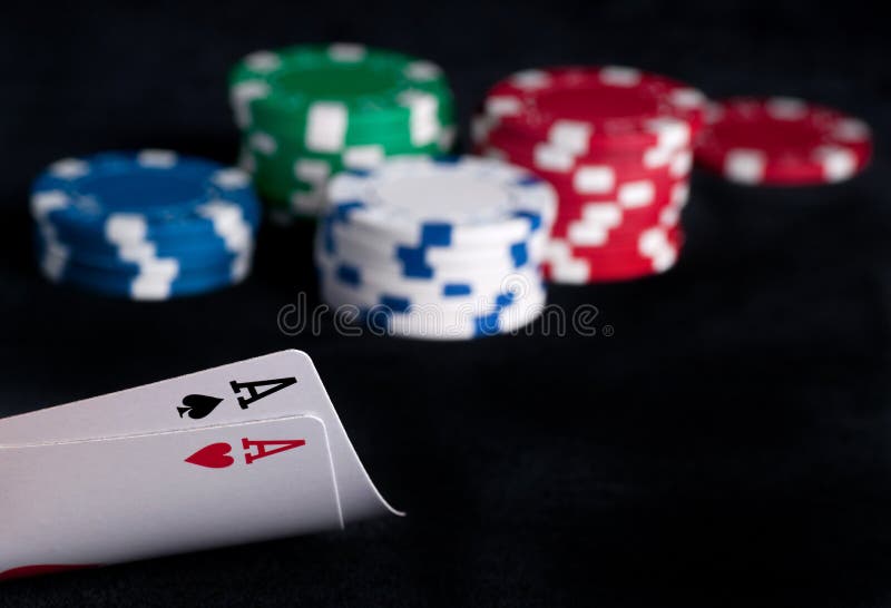 Two Aces High on Black Table with Chips Stock Photo - Image of play ...