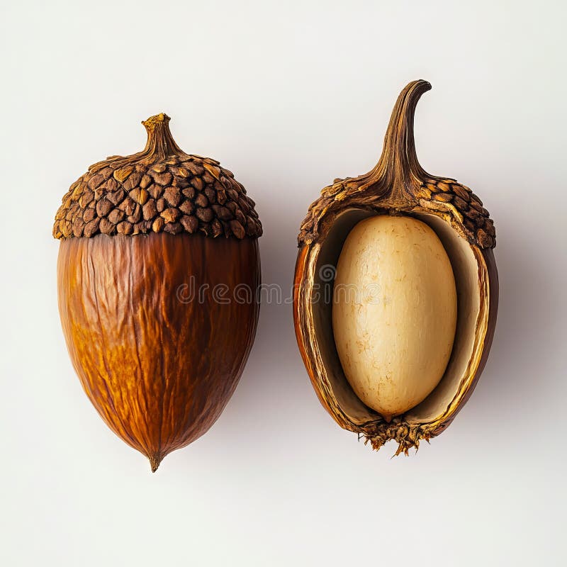 Two Acorns on a White Surface Next To Each Other Stock Image - Image of ...