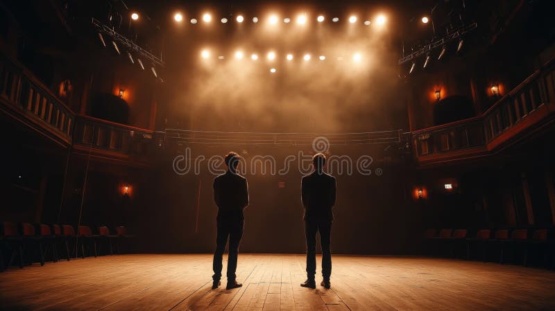 Two Actors Under Spotlight on Empty Stage Stock Photo - Image of ...