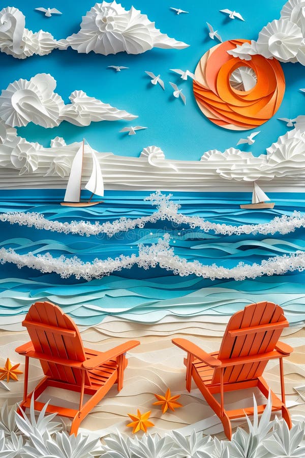 Two Adirondack Chairs Sitting on a Beach Next To the Ocean. Generative AI Stock Image - Image of ...