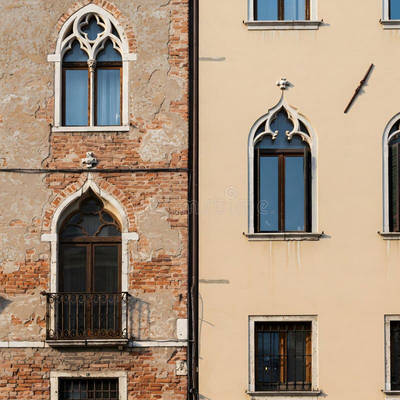 Two Adjacent Building Facades with Contrasting Textures and ...