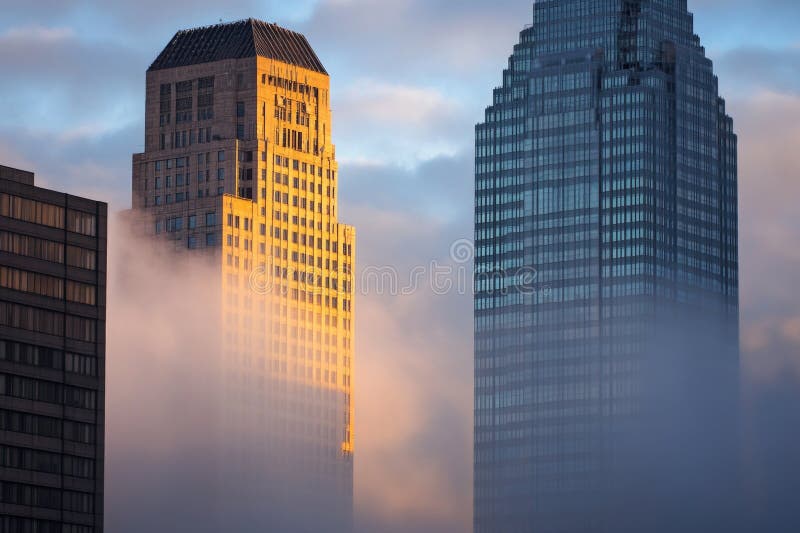 Two Adjacent High-rise Buildings with Modern Architecture Stock Image ...
