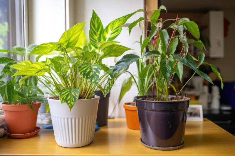 Two Adjacent House Plants, One Wilted, One Thriving Stock Photo - Image ...
