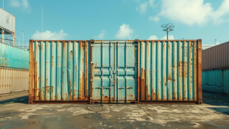 Two Adjacent Shipping Containers on a Dock or Storage Area Stock Image ...