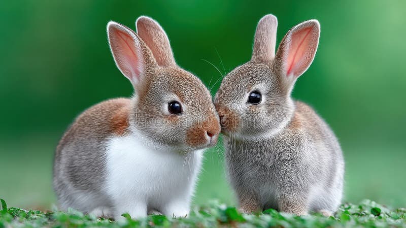 Two Adorable Baby Rabbits in Nature Stock Illustration - Illustration ...