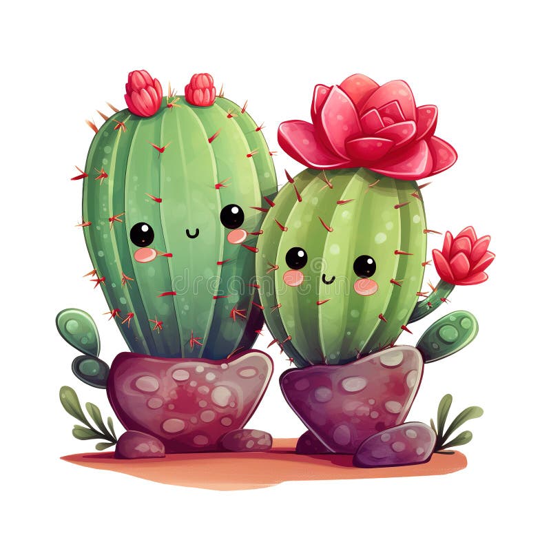 Two Adorable Cactuses. AI Generated Image Stock Photo - Illustration of ...