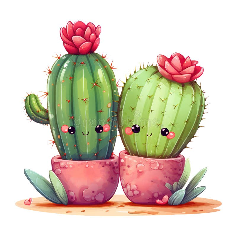 Two Adorable Cactuses. AI Generated Image Stock Image - Illustration of ...