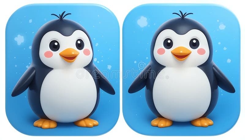 Two Adorable Cartoon Penguins on Light Blue Background Stock ...