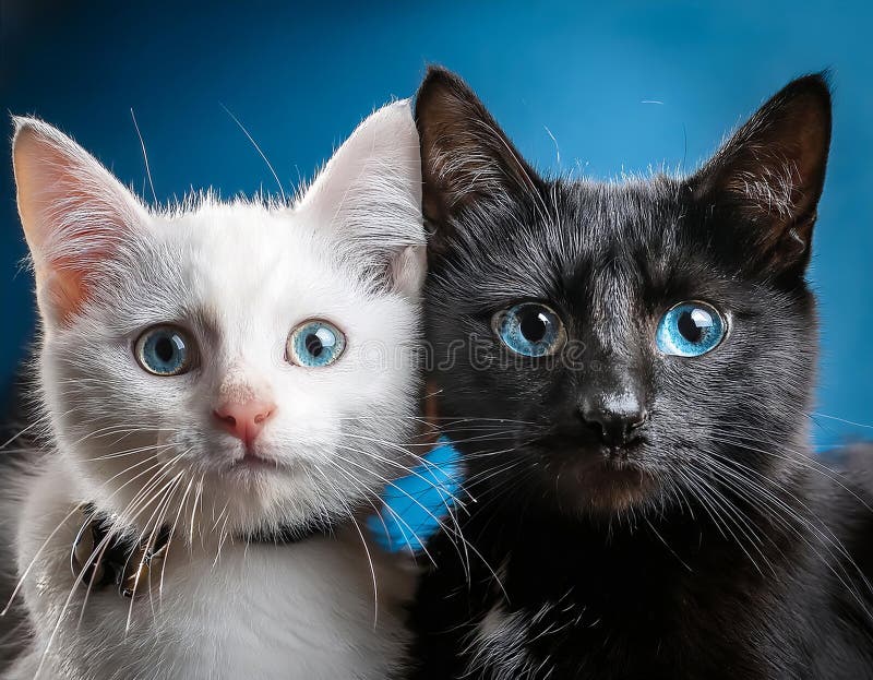 Two Adorable Cats of Black and White Cuddling Each Other Stock ...