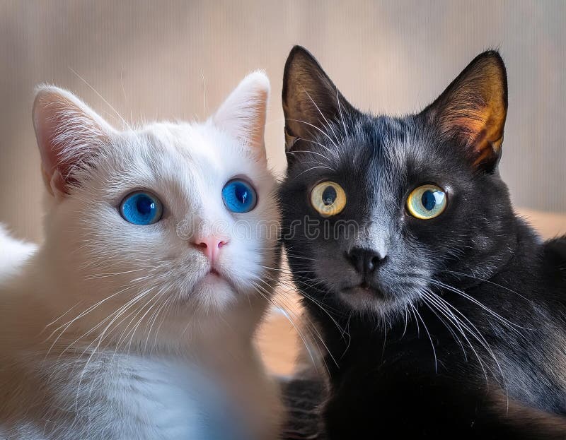 Two Adorable Cats of Black and White Cuddling Each Other Stock ...
