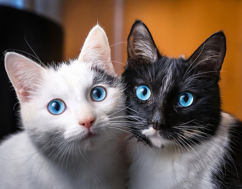 Two Adorable Cats of Black and White Cuddling Each Other Stock ...