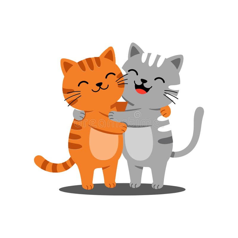 Two Adorable Cats Hugging in a Cheerful Flat Vector Illustration Stock ...