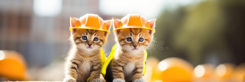 Two Adorable Cats in Orange Helmets. Two Cute Kittens in Safety Helmets ... Two Adorable Cats in Orange Helmets. Two Cute Kittens in Safety Helmets ...