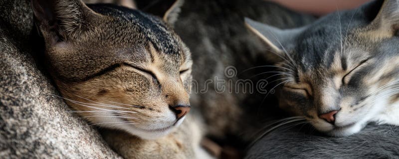 Two Adorable Cats Sleeping Together Peacefully in Natural Light Stock ...