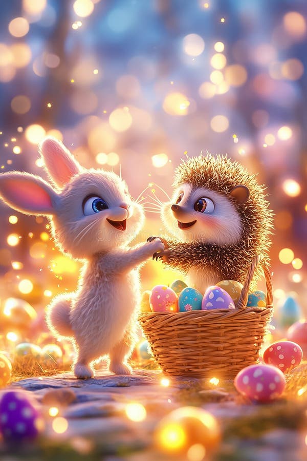 Two Adorable Creatures Share a Delightful Moment Surrounded by Vibrant ...