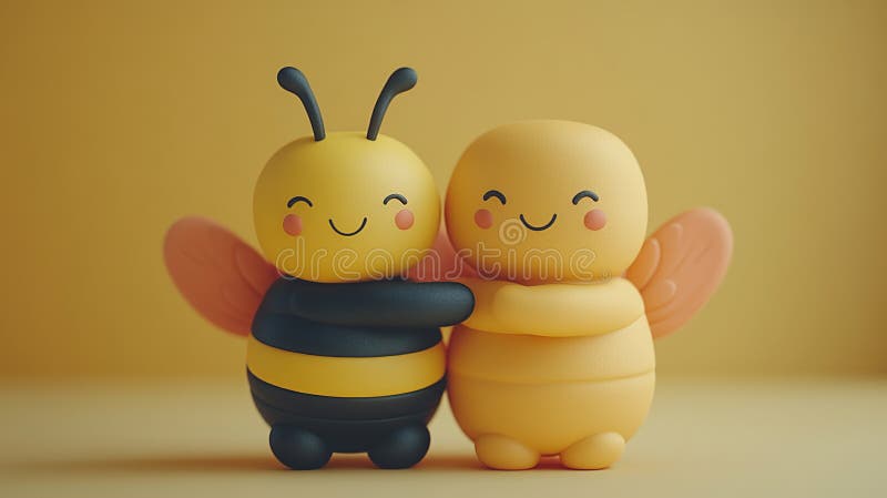 Two Adorable, Hugging, Cartoon Bees, Happy and Friendly Stock Illustration - Illustration of ...