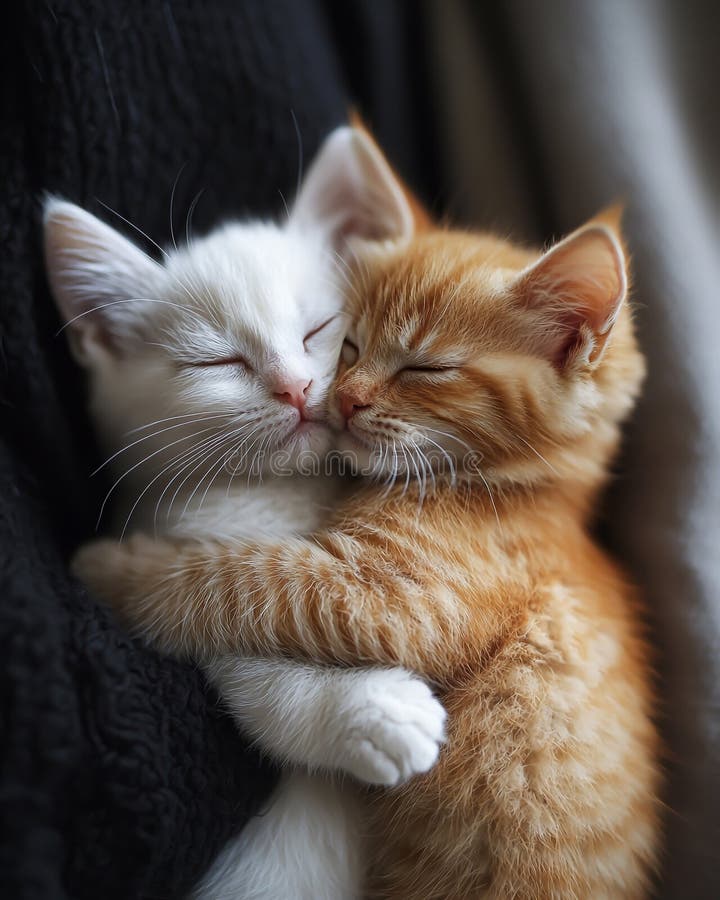 Two Adorable Kittens Sleeping Cuddling Stock Illustration ...