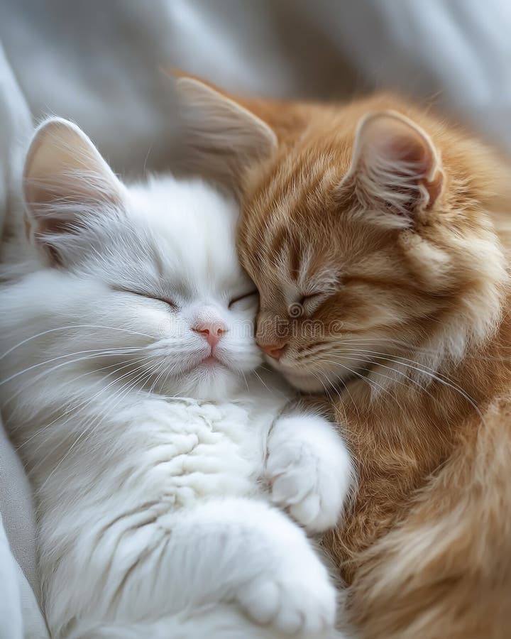 Two Adorable Kittens Sleeping Cuddling Stock Illustration ...