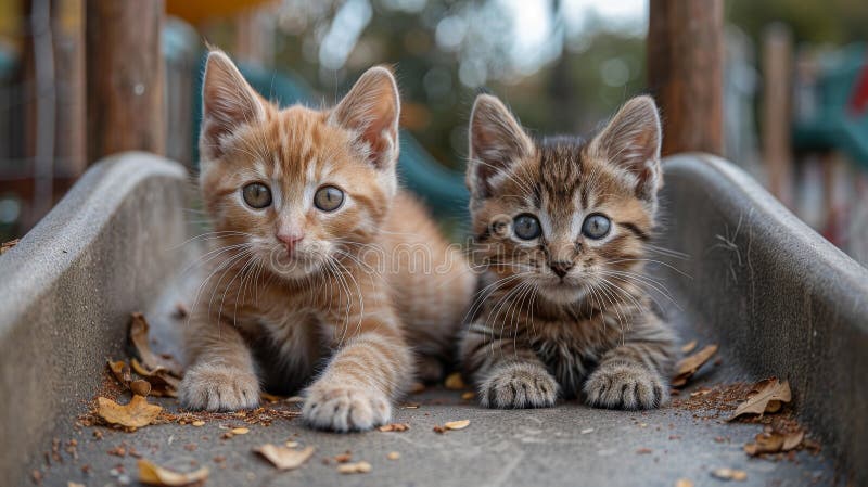 Two Adorable Kittens on a Slide - Generative Ai Stock Illustration ...