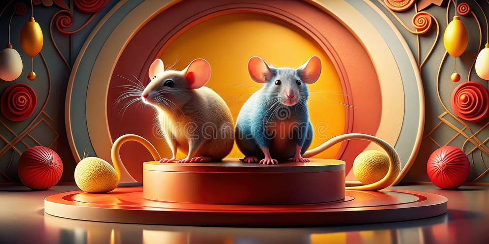 Two Adorable Mice Pose Gracefully on a Circular Platform Adorned with ...