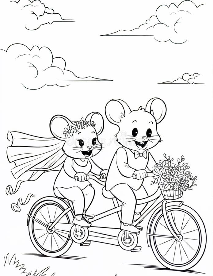 Two Adorable Mice are Riding a Tandem Bicycle Stock Illustration ...