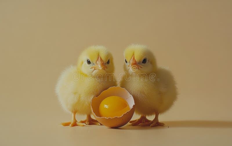 Two Adorable Newly Hatched Chicks Sitting beside an Eggshell in a Cozy ...