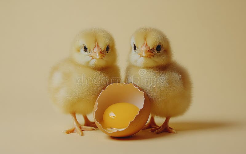 Two Adorable Newly Hatched Chicks Sitting beside an Eggshell in a Cozy ...