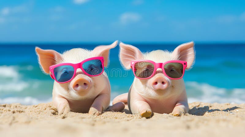 Two Adorable Piglets Lounging on a Sandy Beach, AI Generated Stock ...