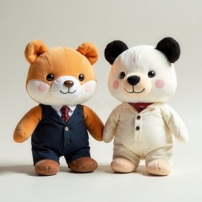 Two Adorable Plush Bears Dressed in Suits Posing Together in a Studio ...