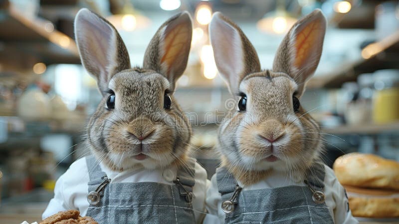 Two Rabbits in Overalls stock illustration. Illustration of rabbits ...