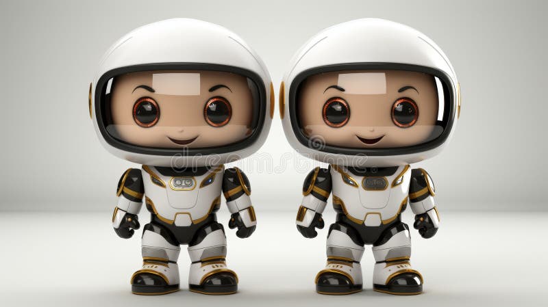 Two Adorable Robot Characters Standing in Front of Each Other in Beige ...