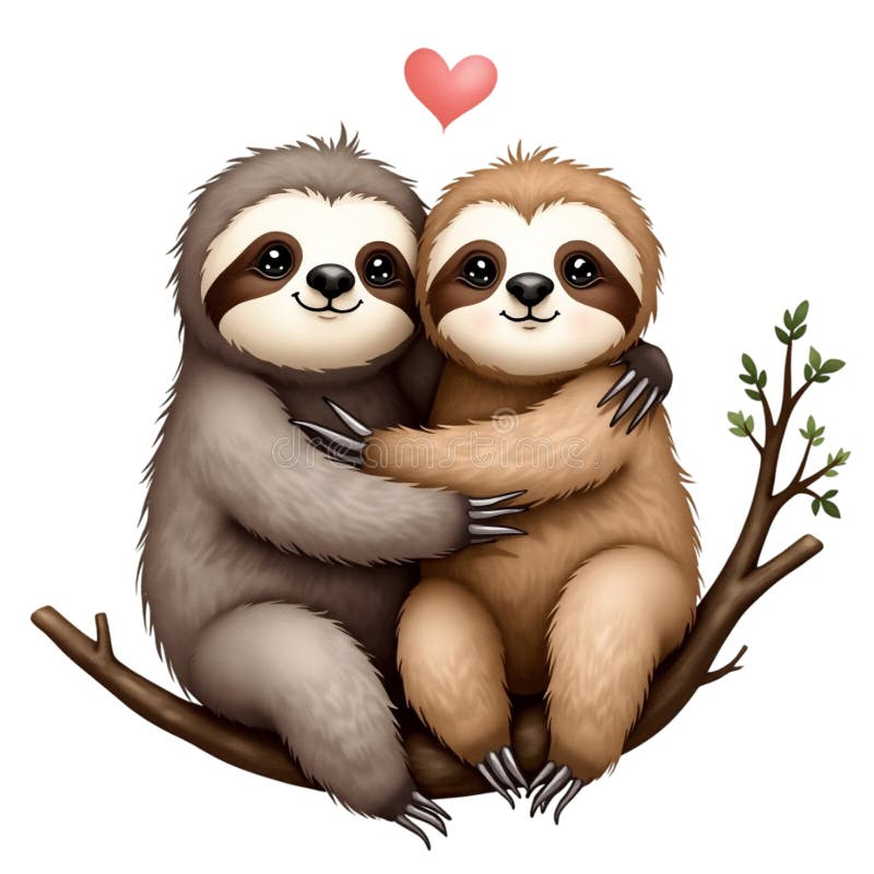 Two Adorable Sloths Sit on a Branch Stock Photo - Illustration of cover ...