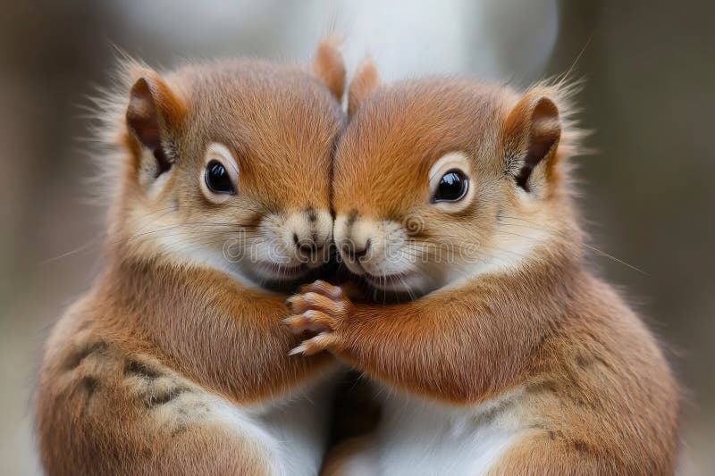 Two Adorable Squirrels are Hugging Each Other Stock Illustration - Illustration of face, nature ...
