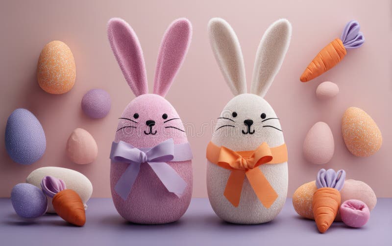 Two Adorable Stuffed Bunnies Stand Side by Side, Celebrating the Joy of ...