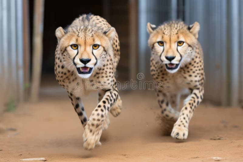 Two Adult Cheetahs Running Side by Side Stock Image - Image of cats ...