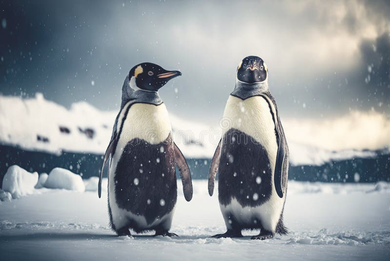 Two Adult Penguins. Standing on Snow Stock Image - Image of freeze ...